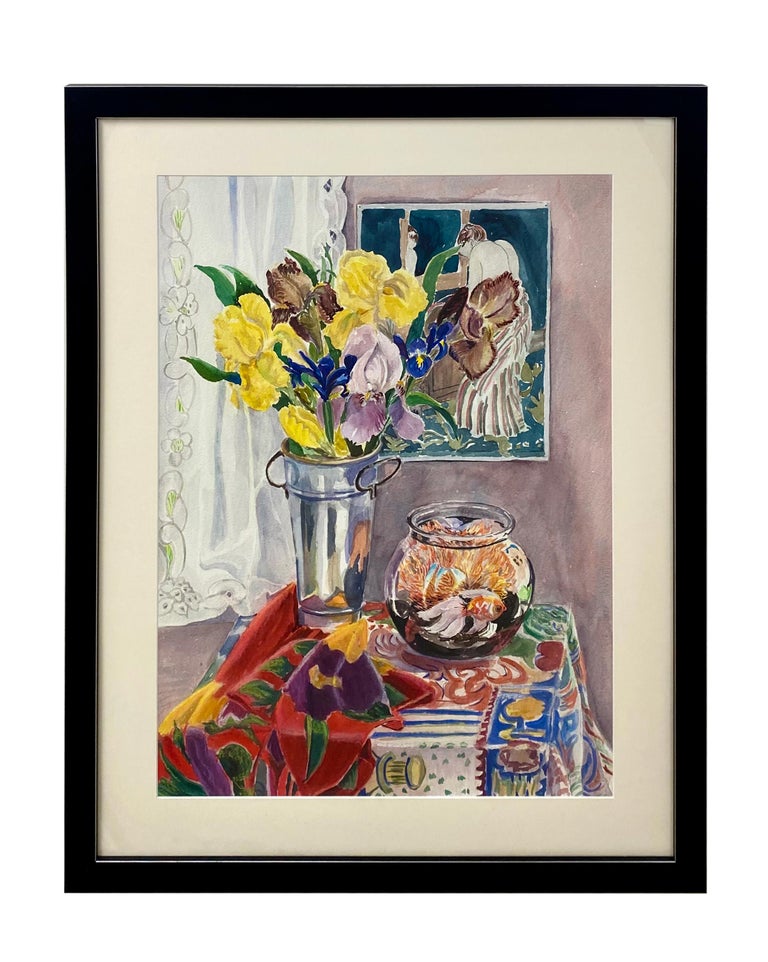 Still Life Watercolor of Irises, Mary Cassatt & Goldfish by Cathy Folk