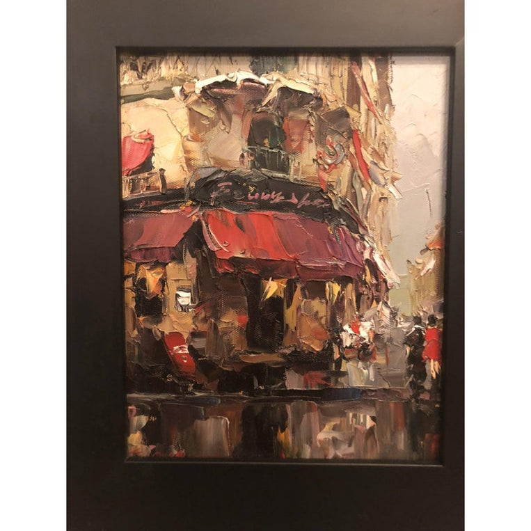 1980s Oil on Canvas Painting of Store Front Street Scene