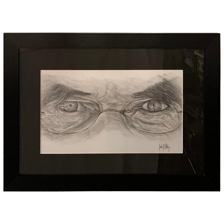 Portrait of a Man Charcoal Drawing Entitled "Intense Gaze", Signed and