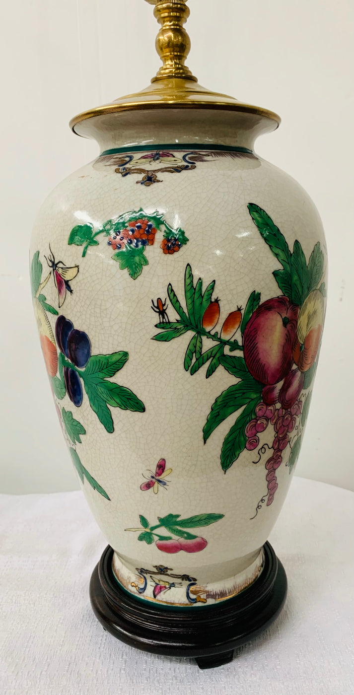 Chinese Export Ceramic Floral Table Lamp, a Pair