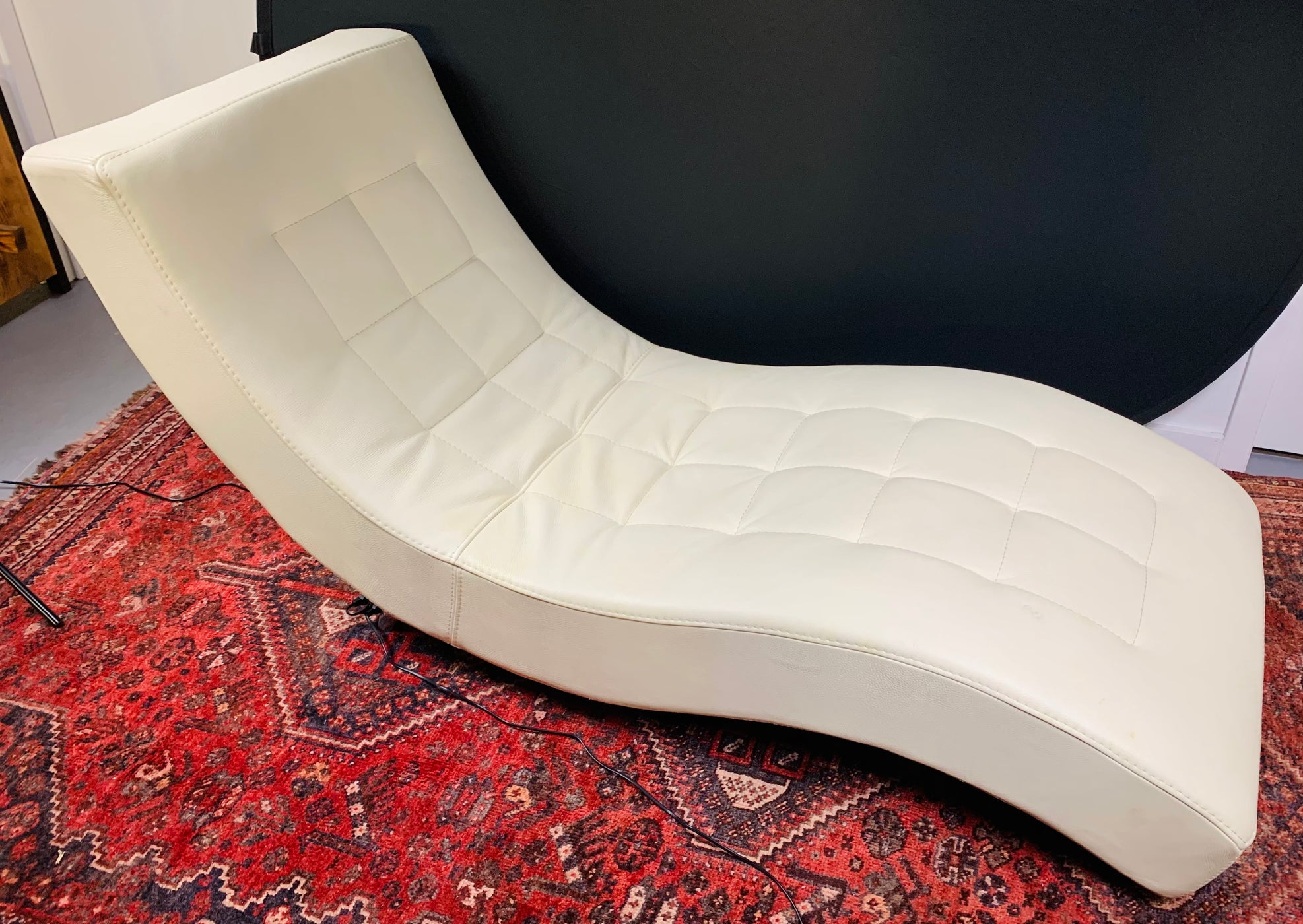 Tufted Ivory Leather Lounge Chair in the manner of Roche Bobois