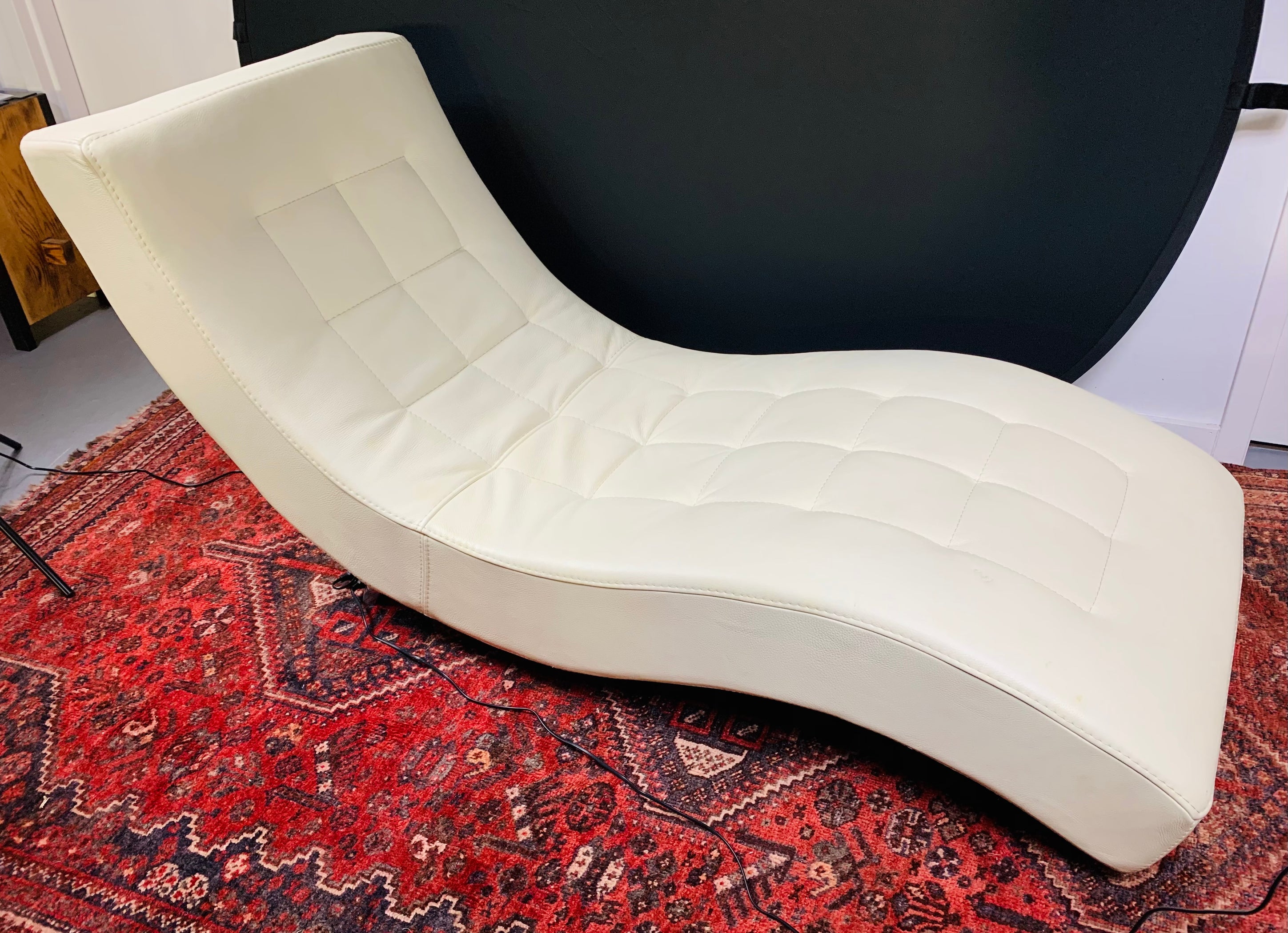 Tufted Ivory Leather Lounge Chair in the manner of Roche Bobois