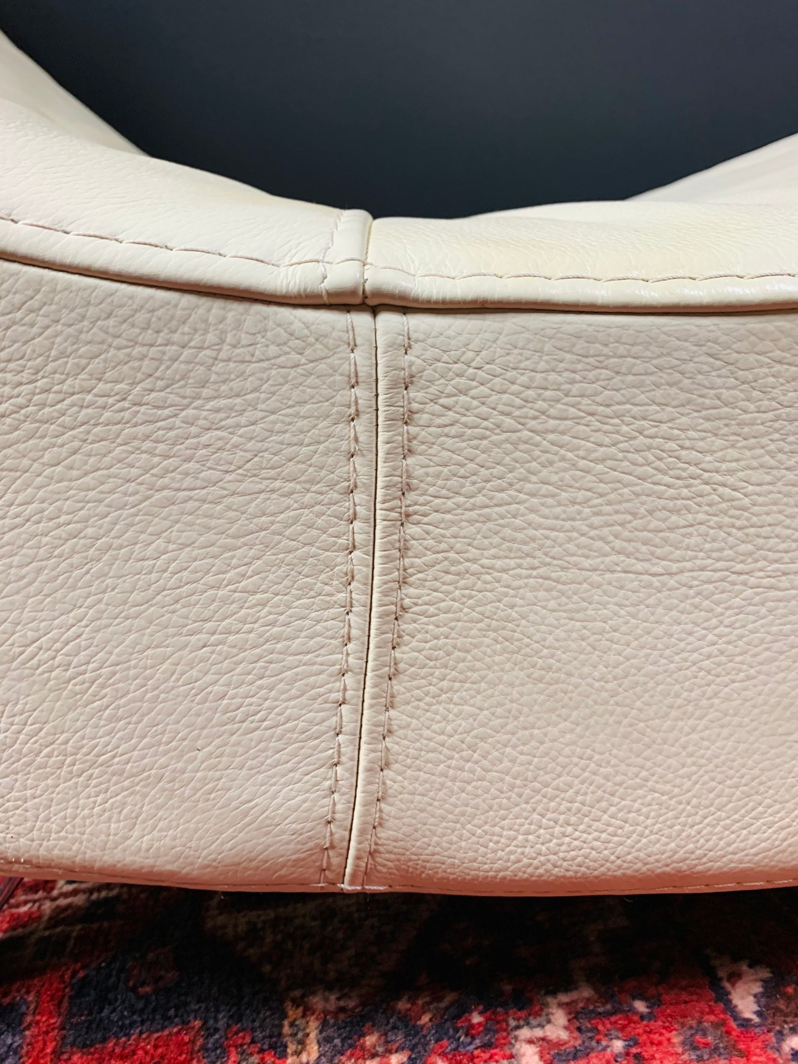 Tufted Ivory Leather Lounge Chair in the manner of Roche Bobois