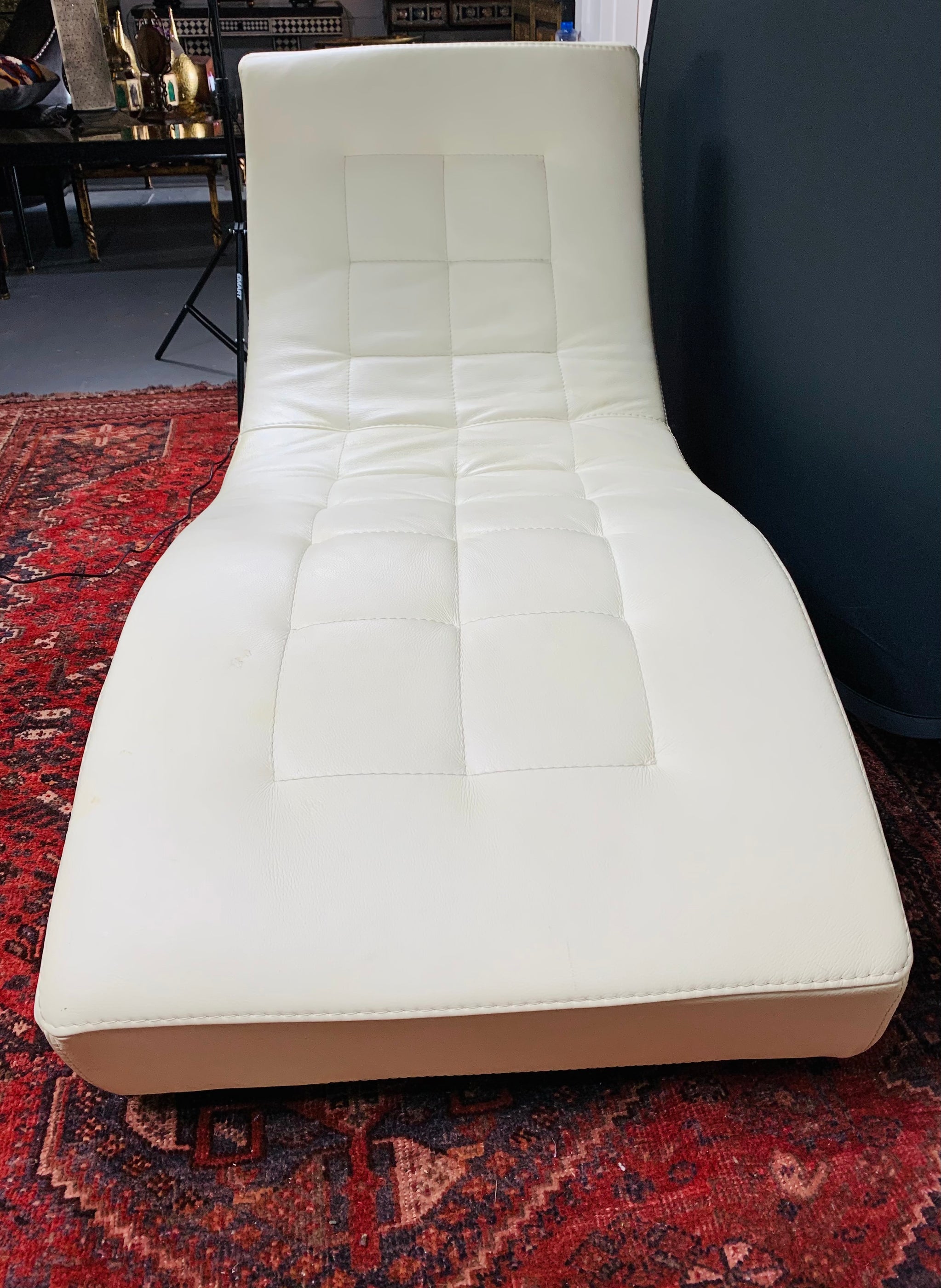 Tufted Ivory Leather Lounge Chair in the manner of Roche Bobois