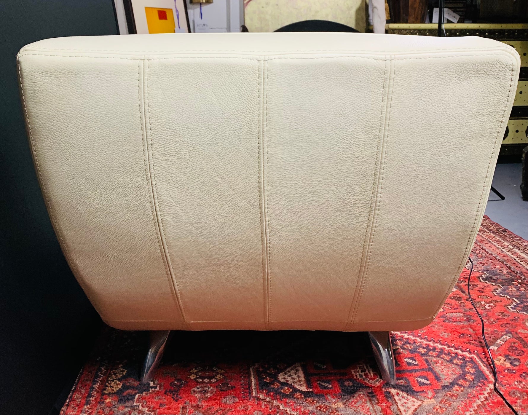 Tufted Ivory Leather Lounge Chair in the manner of Roche Bobois