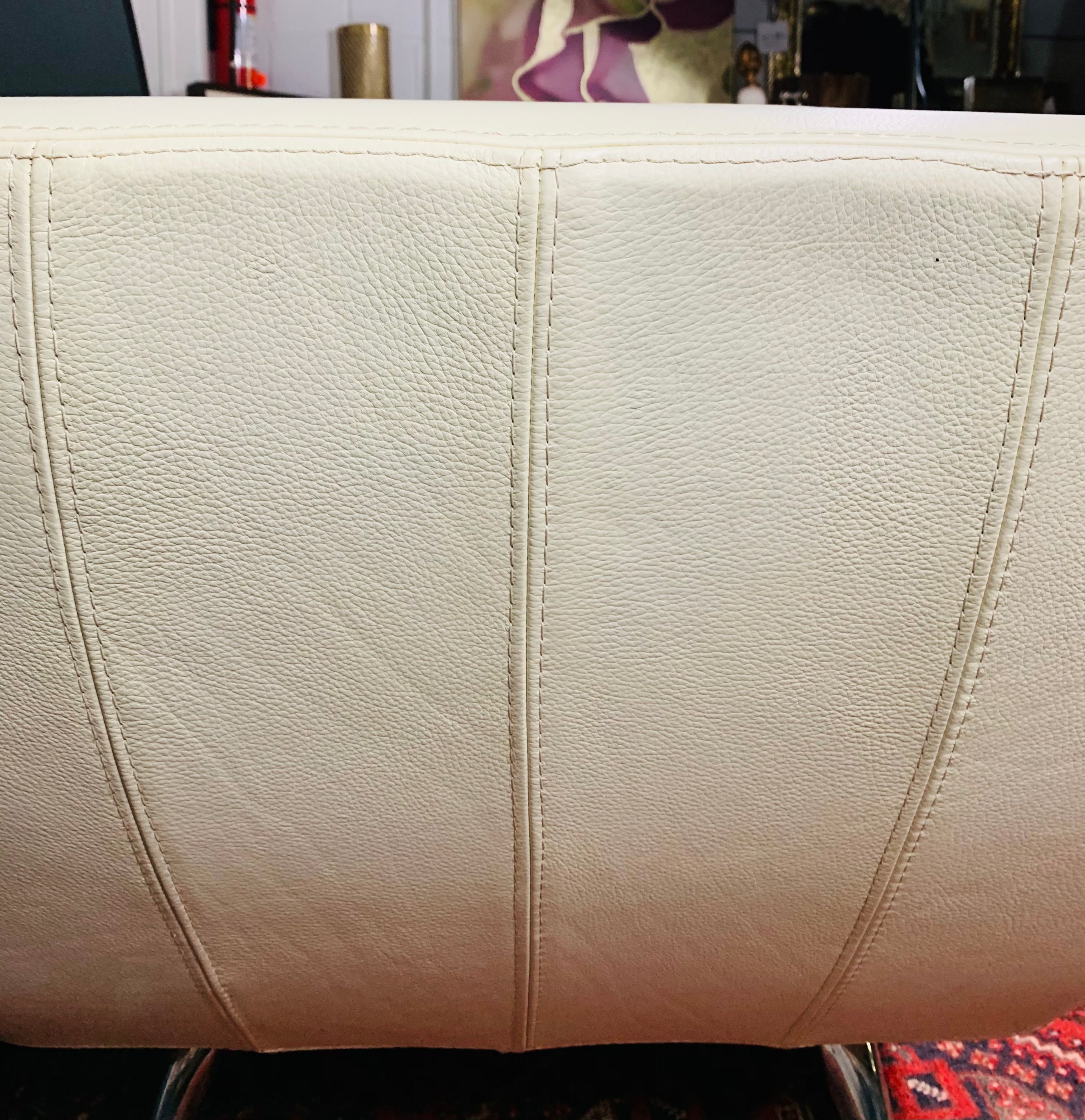 Tufted Ivory Leather Lounge Chair in the manner of Roche Bobois