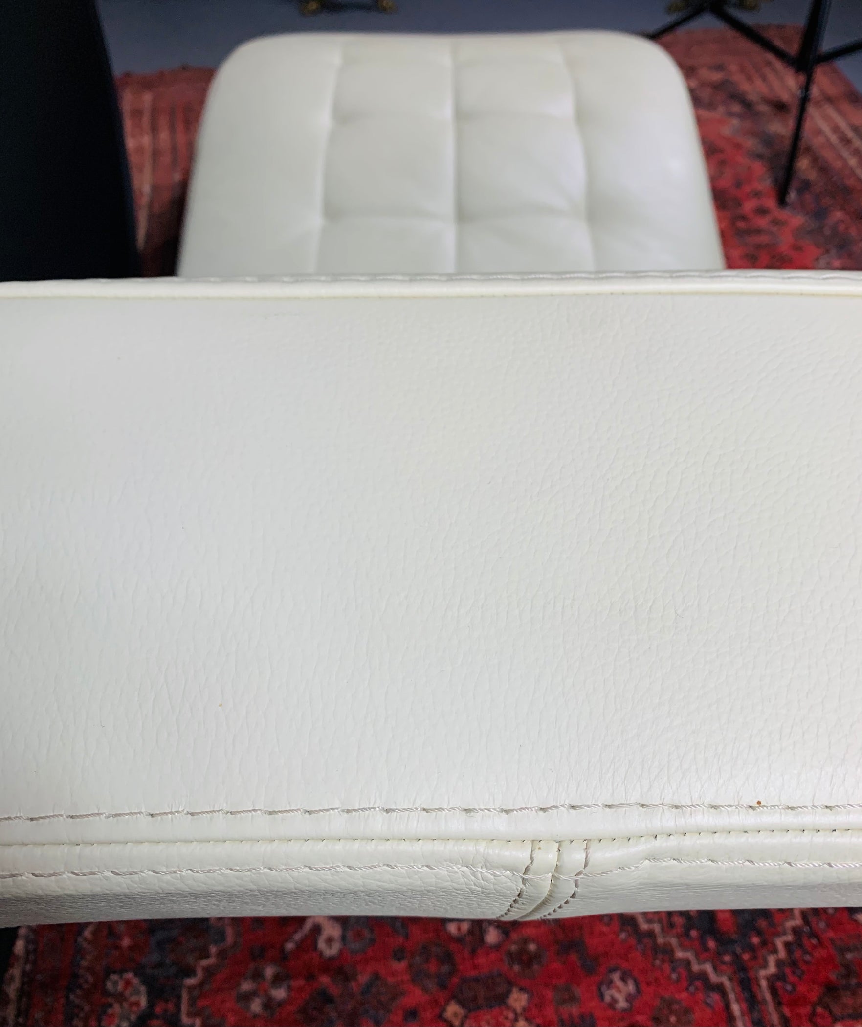 Tufted Ivory Leather Lounge Chair in the manner of Roche Bobois