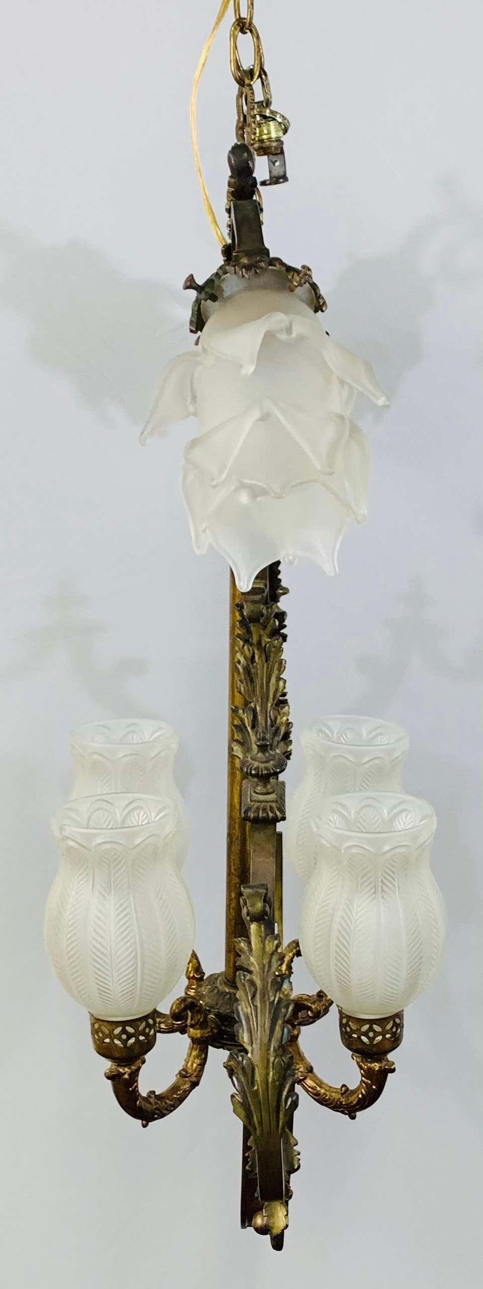 A French Victorian Gasolier Bronze Chandelier or Fixture with Original