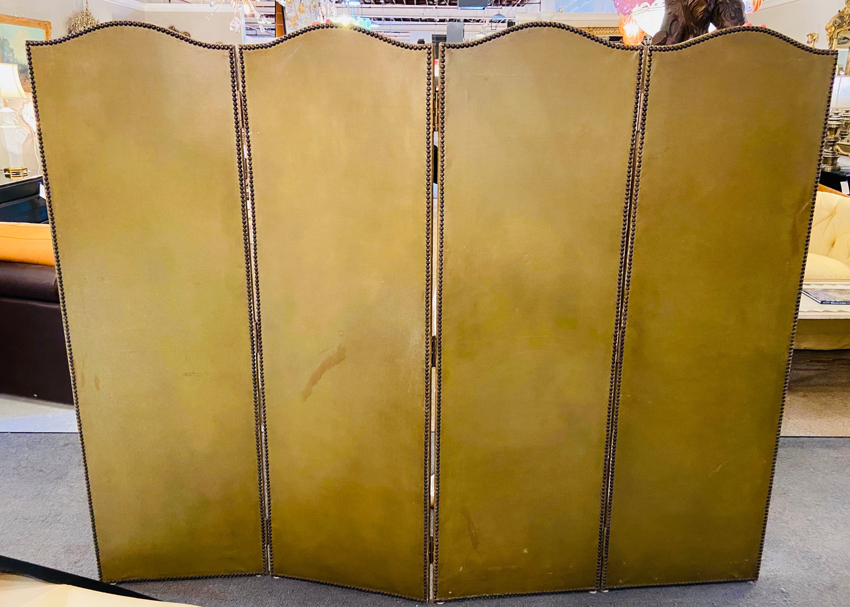 19th Century French Oil Canvas, Hand Painted Four-Panel Room Divider/S