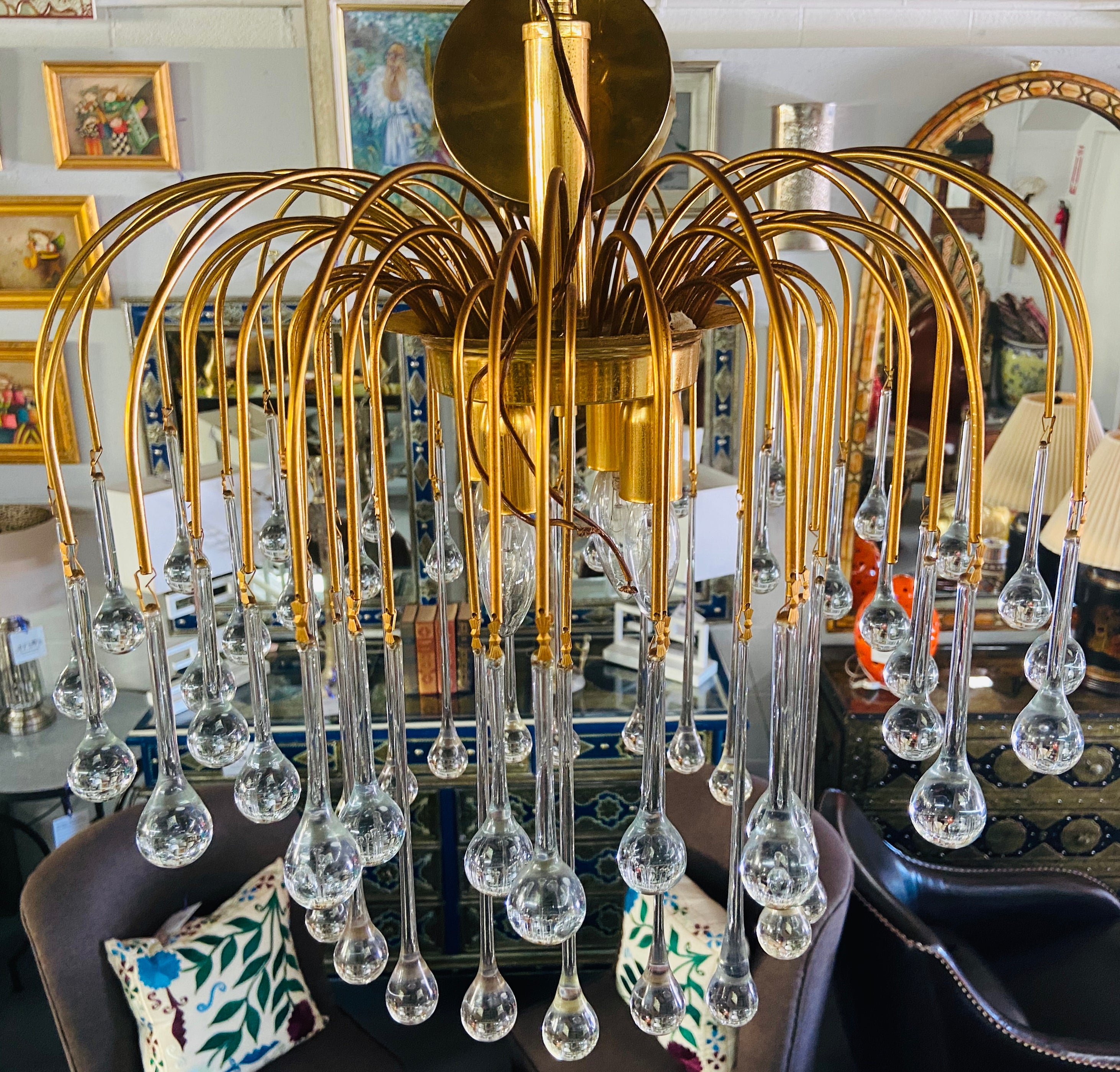 Mid-Century Modern Italian Murano Crystal Teardrop Waterfall Chandelie